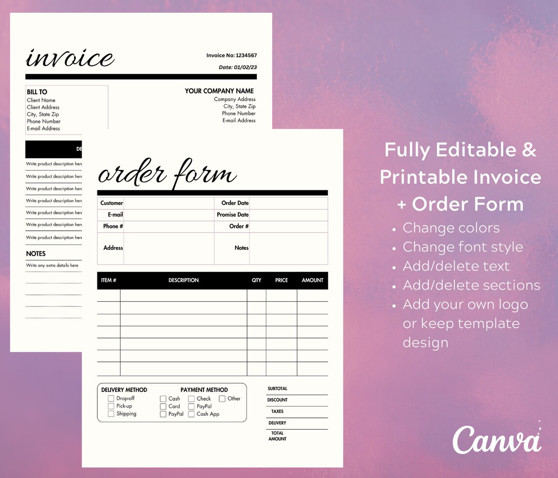 Invoice Order Form Templates for Small Business, Professional Invoice ...