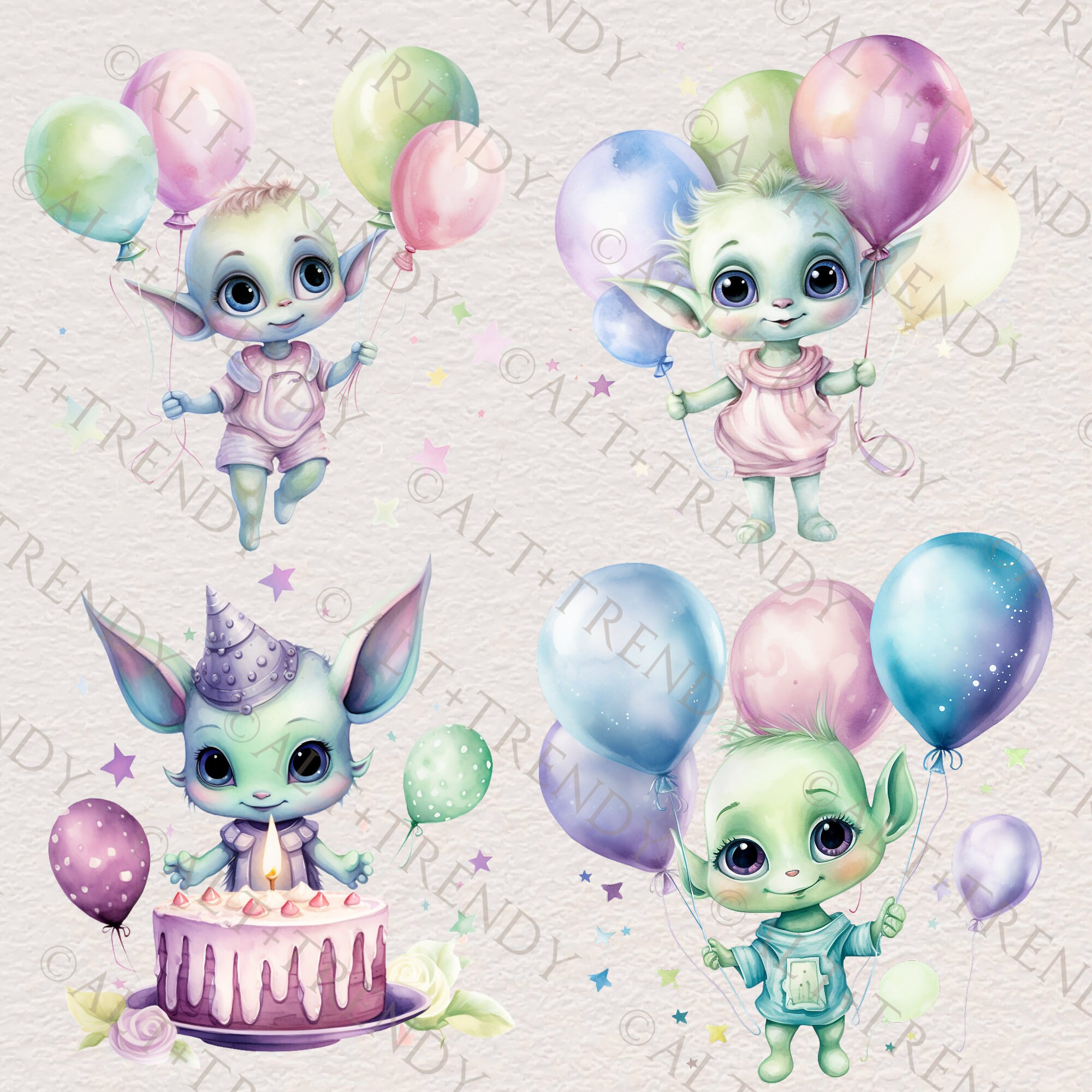 Alien Baby Birthday 20 Pngs Transparent Background Cute Alien Art ...