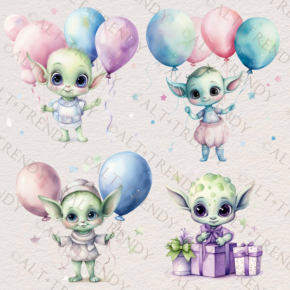 Alien Baby Birthday 20 Pngs Transparent Background Cute Alien Art ...