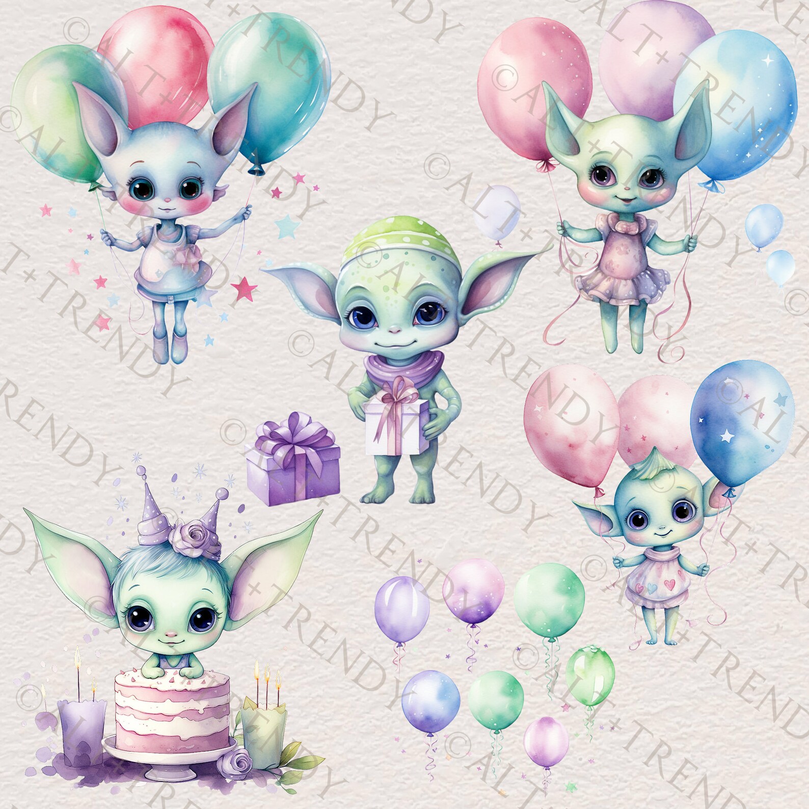 Alien Baby Birthday | 20 Pngs | Transparent Background | Cute Alien Art ...