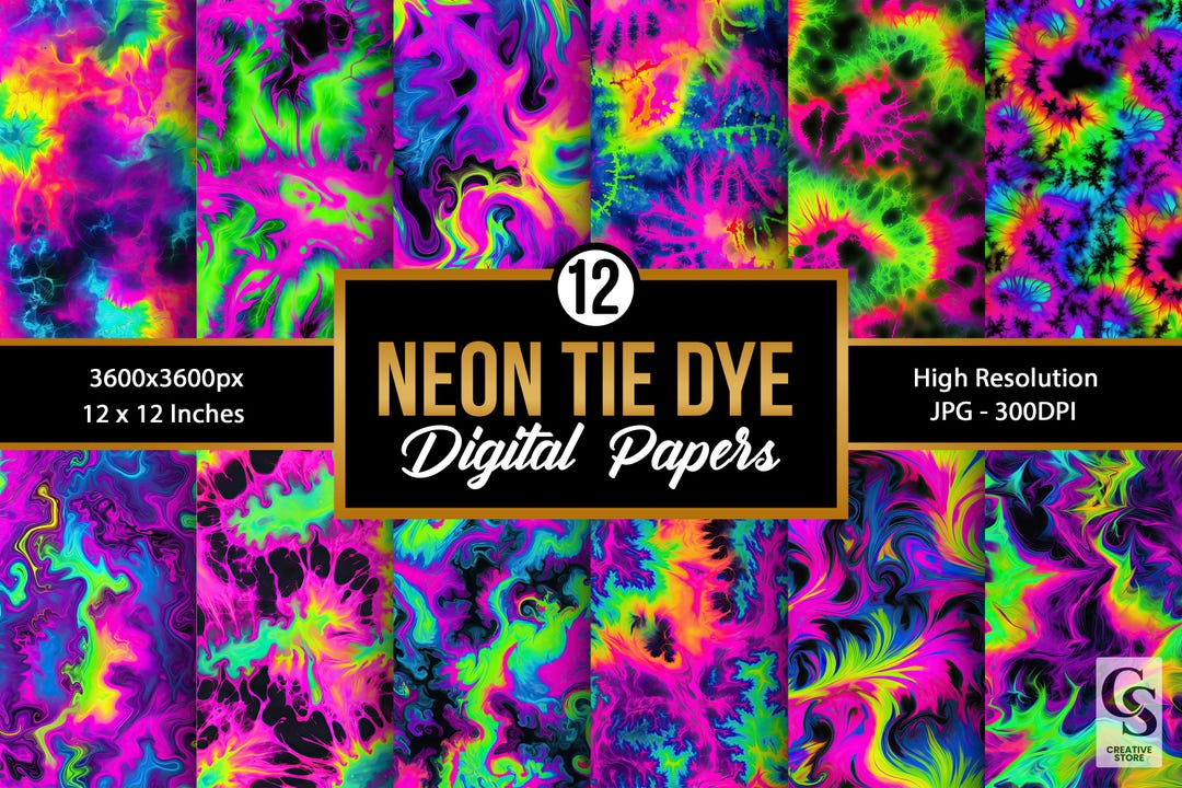 Neon Tie Dye Pattern | Bright Psychedelic Digital Paper | Seamless ...