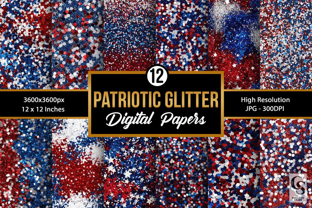 American Patriotic Glitter Patterns | Red, White & Blue Digital Papers ...