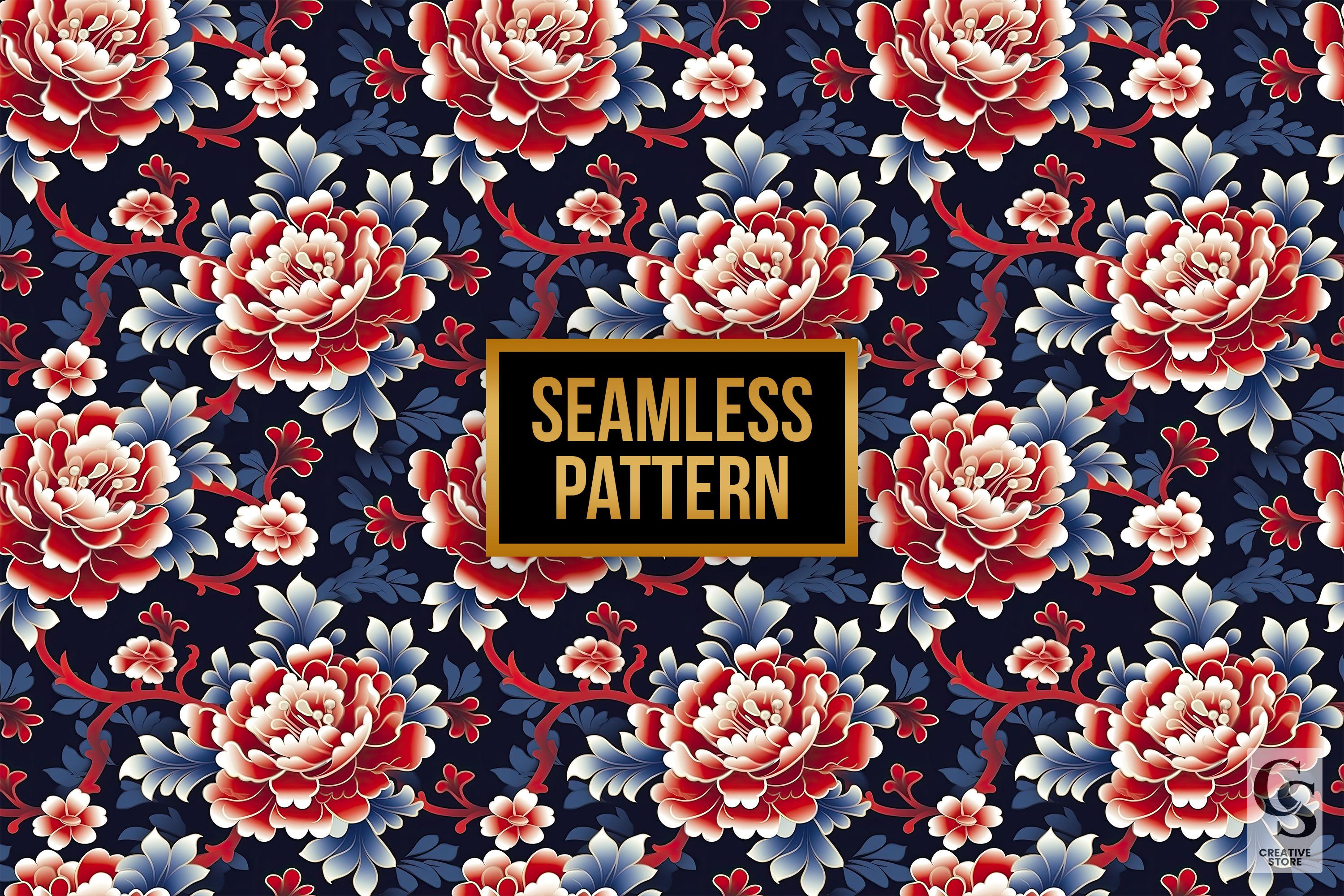 Chinese Flowers Patterns Digital Papers, Blue Red Traditional Flowers ...