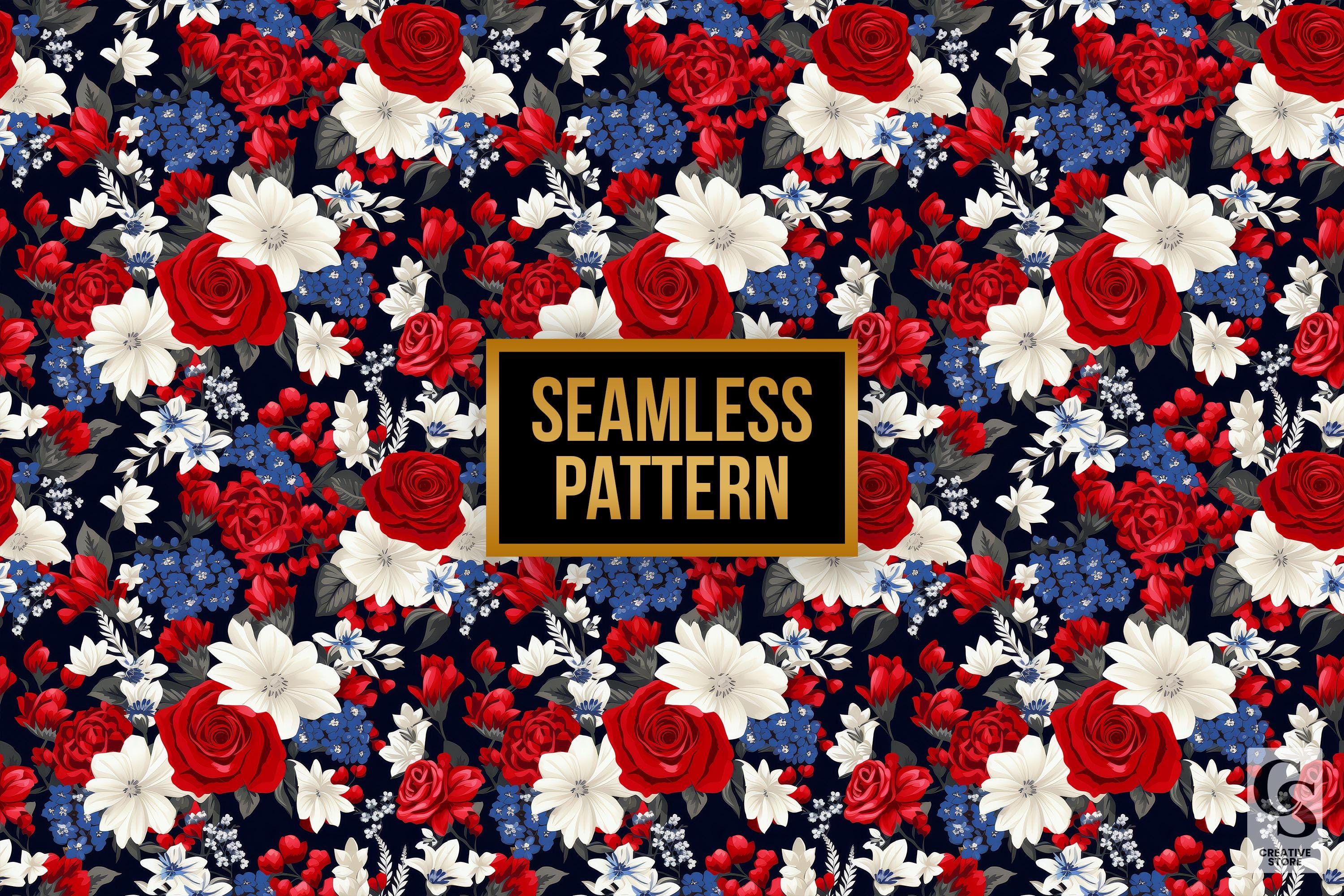 Patriotic Red and Blue Flowers Pattern | Seamless Floral Digital Paper ...