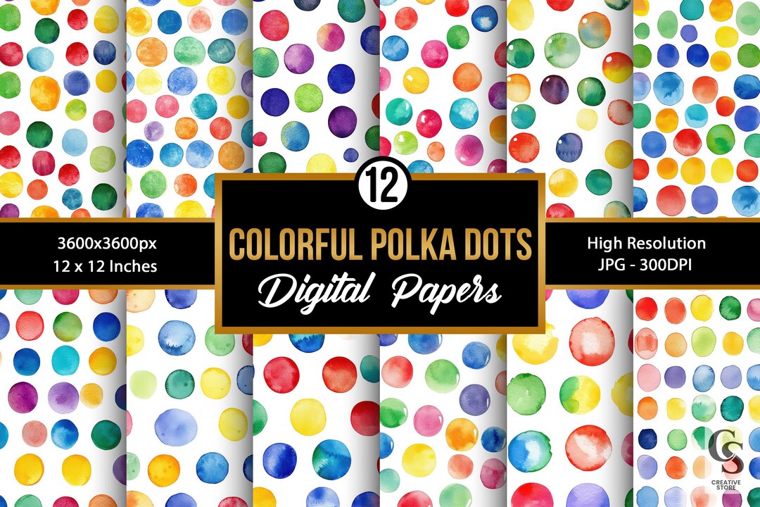 Colorful Watercolor Polka Dots Digital Papers, Bright Colored Dots ...