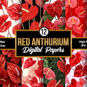 Red Anthurium Flowers Pattern | Tropical Floral Digital Paper | Elegant ...