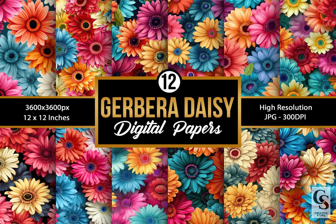 Gerbera Daisy Flowers Digital Papers, Spring Colorful Daisy Flower ...