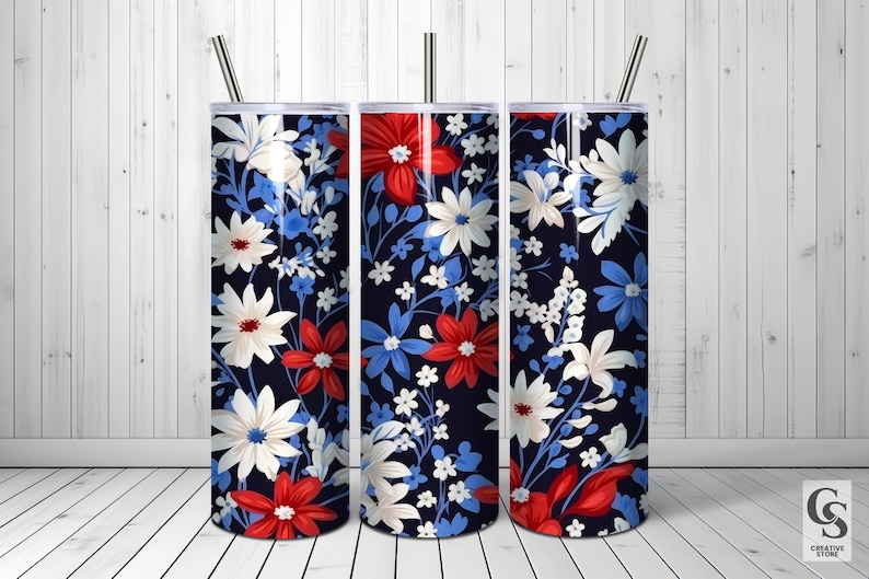 Patriotic Red and Blue Flowers Pattern | Seamless Floral Digital Paper ...