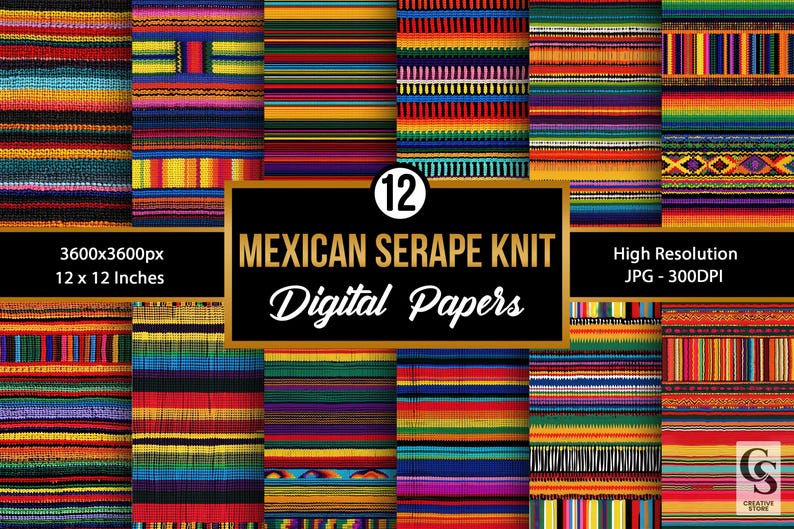 Knitted Mexican Serape Pattern | Colorful Serape Digital Paper | Boho ...