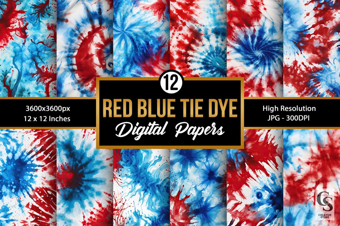 Red, Blue, and White Patriotic Tie Dye Seamless Patterns, American ...