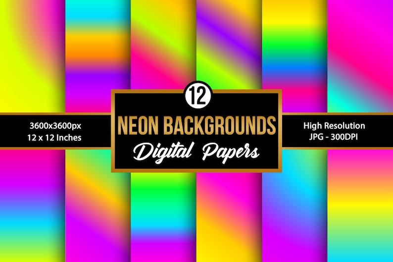 Neon Color Gradient Digital Papers | Bright Glow Background | Vibrant ...