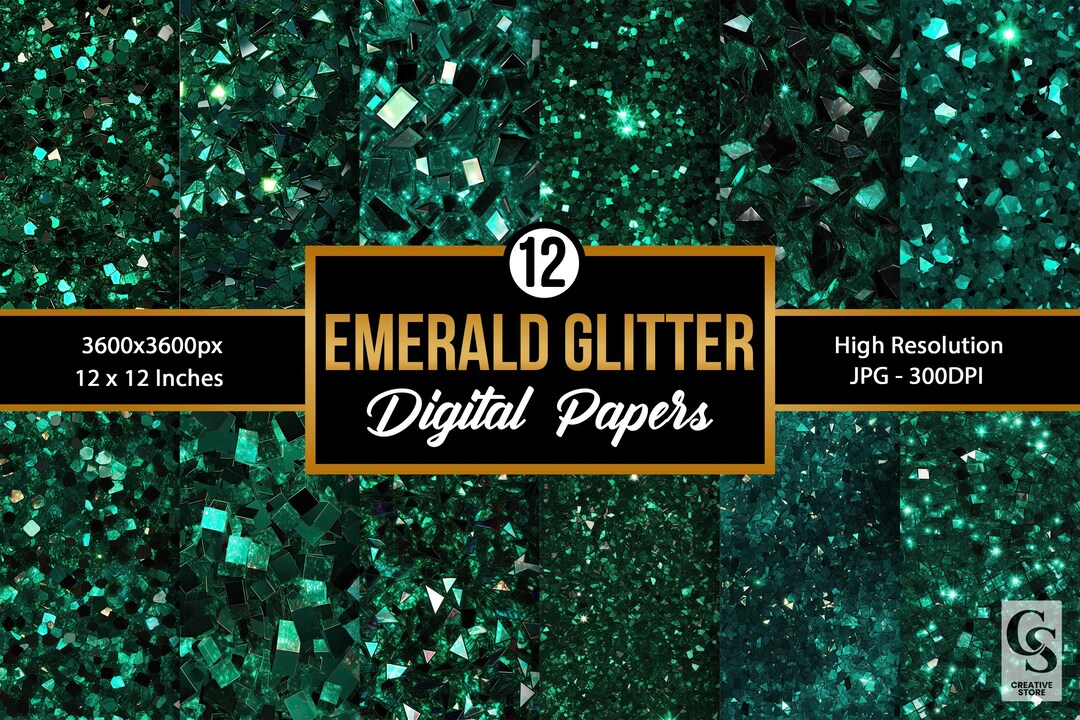Emerald Glitter Texture Digital Papers, Green Emerald Glitter ...