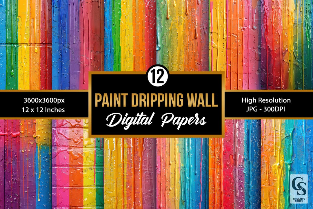 Colorful Dripping Paint Wall Digital Paper, Vibrant Paint Drip ...