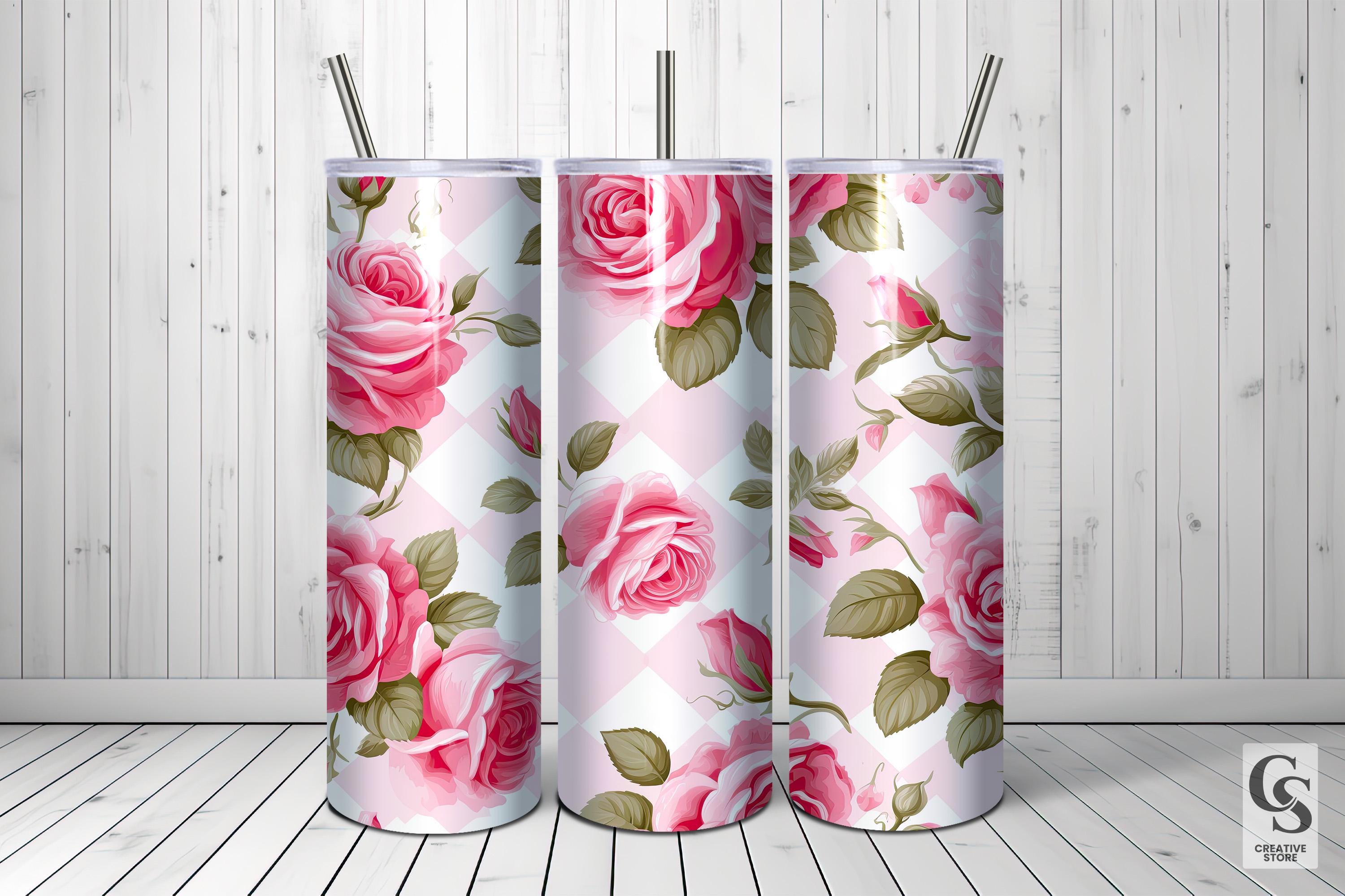 Pink Gingham Roses Digital Paper, Pink Rose Flowers & Plaid Backgrounds ...