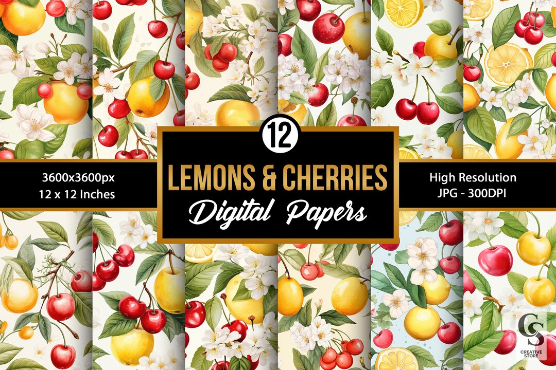Lemons and Cherries Seamless Pattern | Fruit Digital Papers | Summer ...