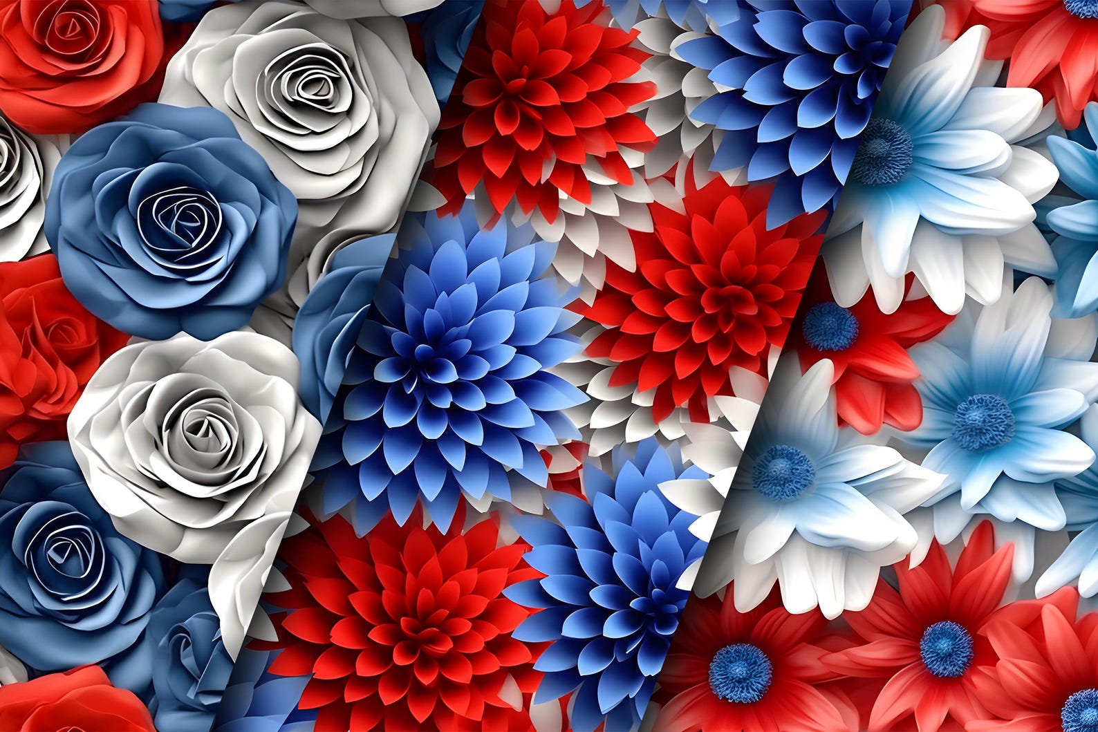 Patriotic Red and Blue Flowers Pattern | Seamless Floral Digital Paper ...