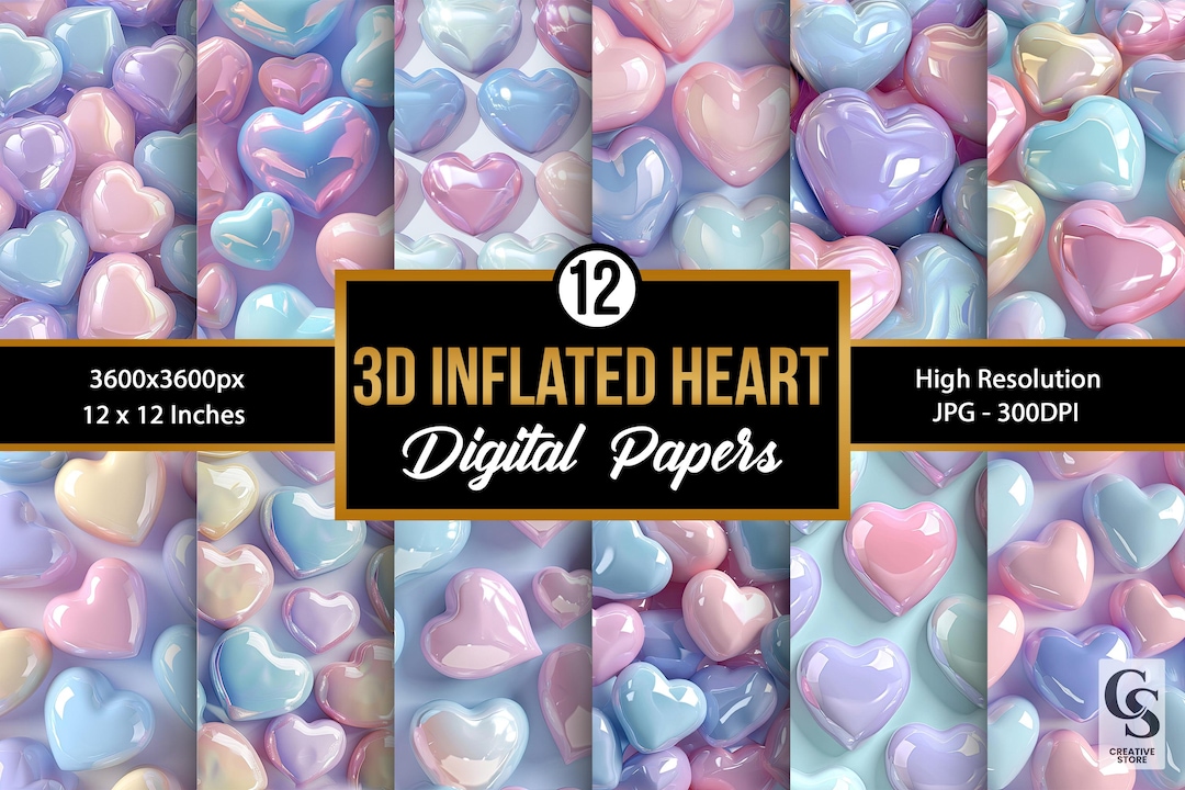 Pastel 3D Heart Digital Papers | Scrapbook Backgrounds (digital ...