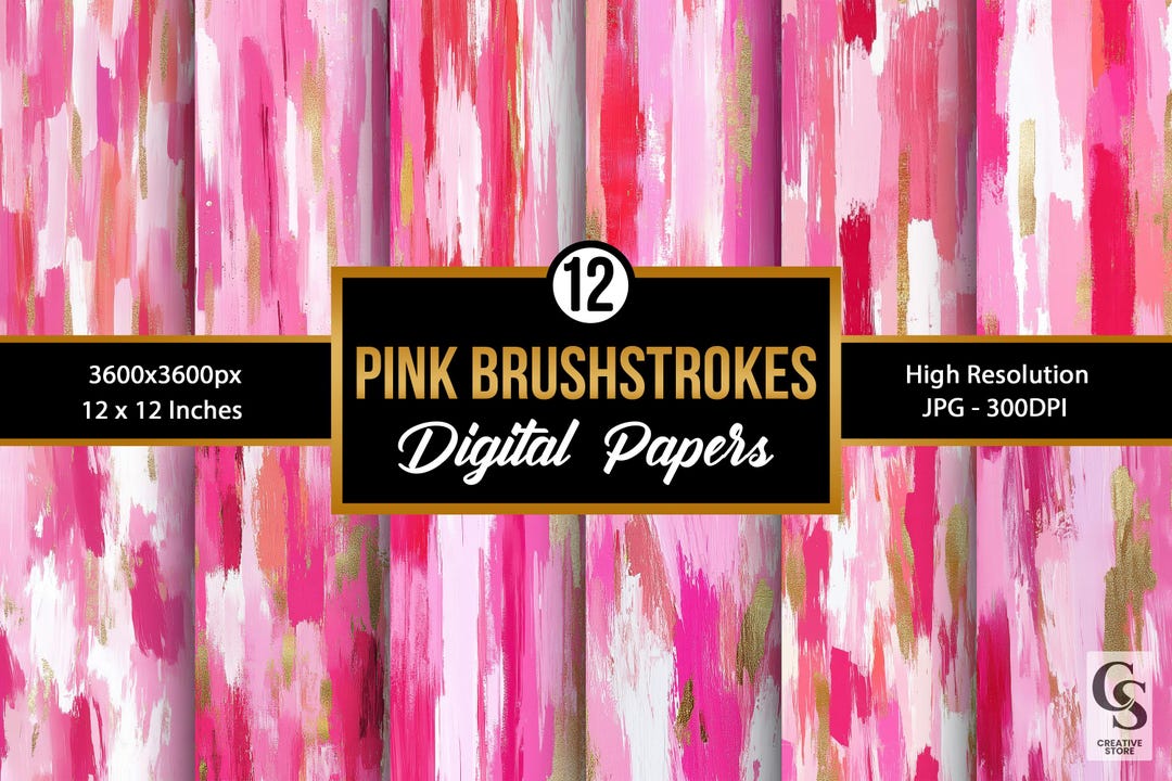 Pink and Gold Brushstrokes Texture | Abstract Painted Brush Digital ...