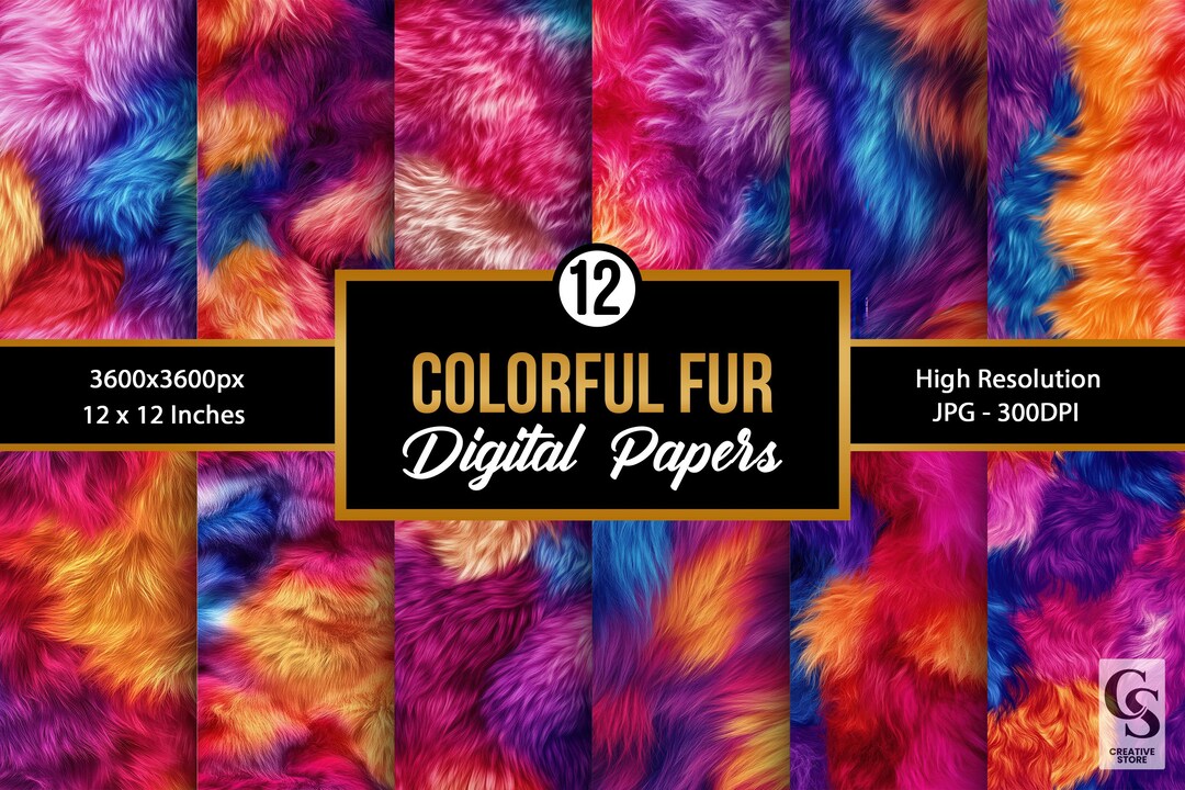 Colorful Fur Texture Digital Papers, Animal Fur Seamless Patterns, Fur ...