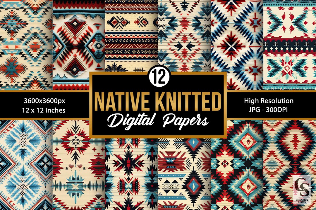 Native American Knitted Digital Paper, Tribal Ethnic Knit Patterns ...