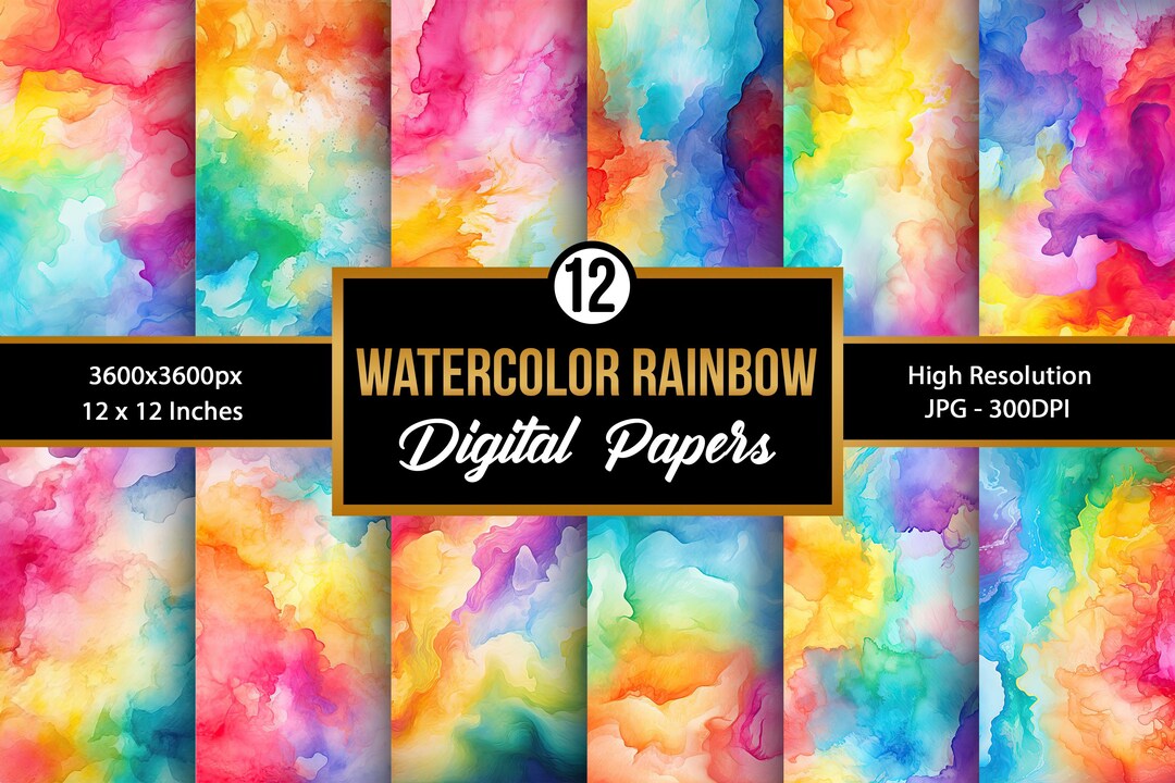 Watercolor Rainbow Texture | Colorful Watercolor Digital Paper ...
