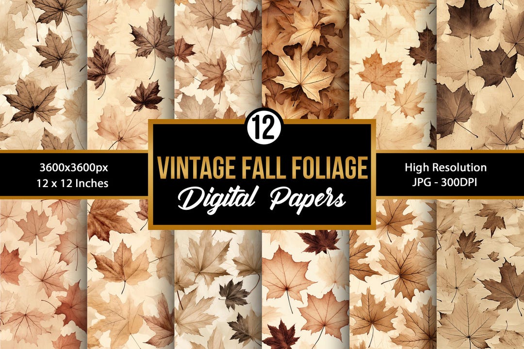 Vintage Fall Foliage Digital Paper, Seamless Autumn Leaf Patterns for ...