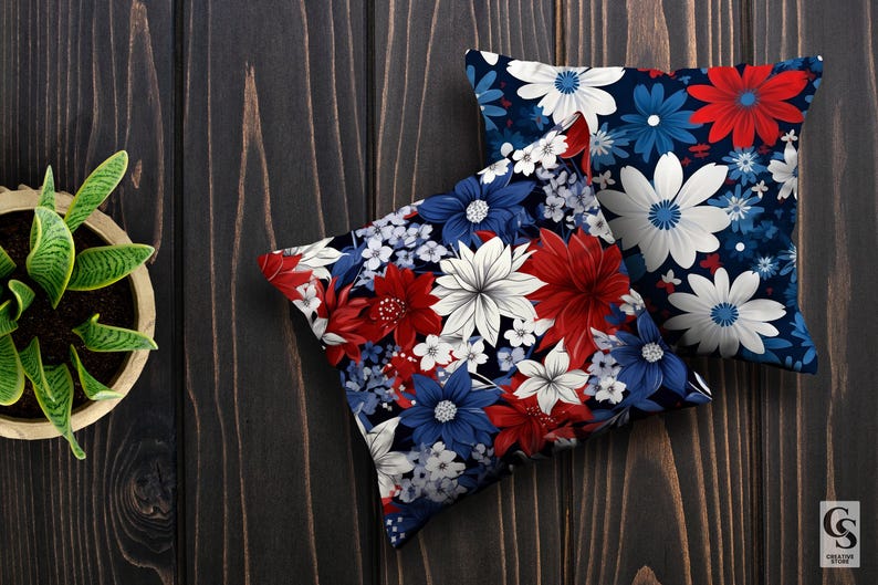 Patriotic Red and Blue Flowers Pattern | Seamless Floral Digital Paper ...