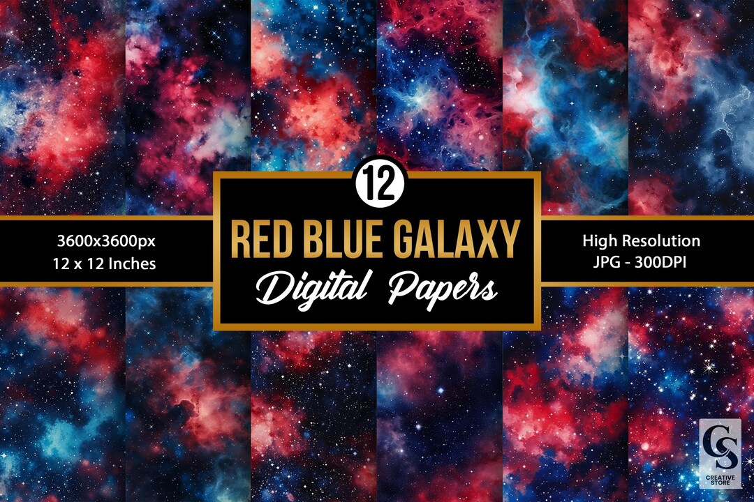 Red and Blue Galaxy Pattern | Cosmic Digital Paper | Vibrant Galaxy ...