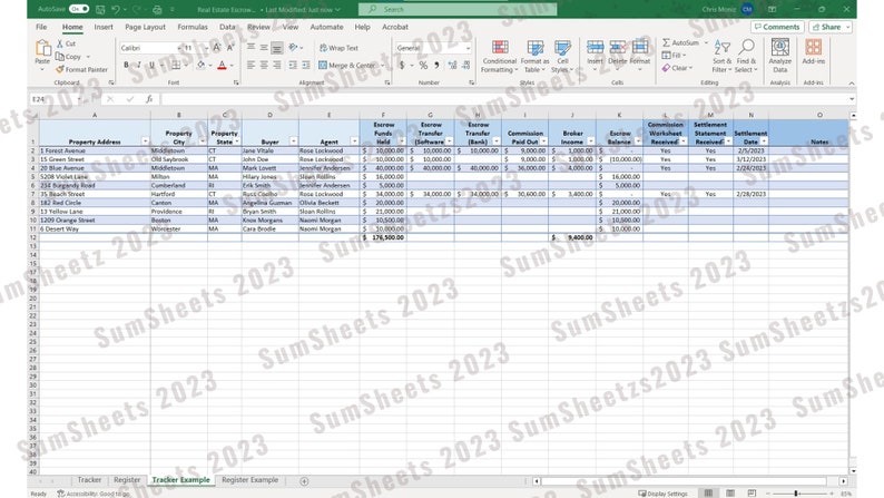 Excel - Simple Real Estate Escrow Tracker, Brokerage Tracker, Broker ...