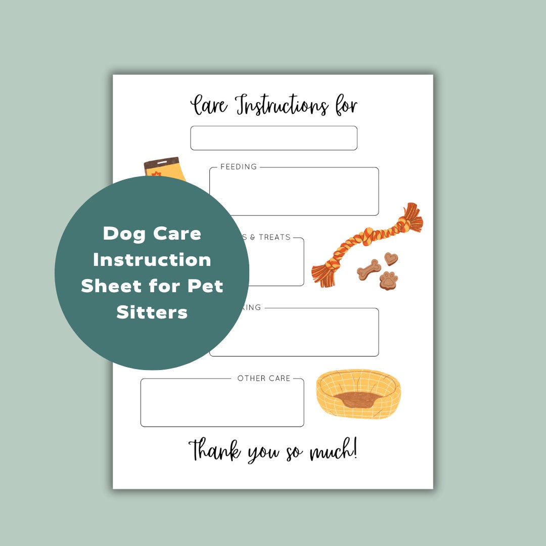 Dog Care Instructions & Info Sheet for Pet Sitters / Animal Care Sheets ...