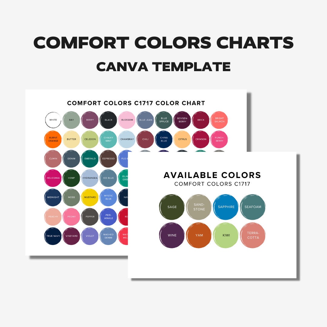 Comfort Colors C1717 Chart Color Chart for T-shirt Mockups Tee Shirt ...
