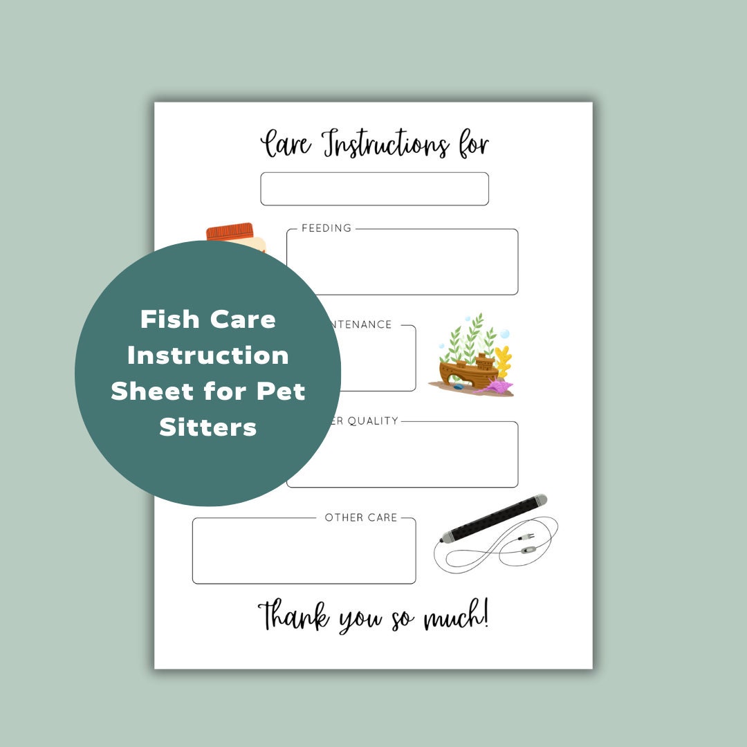 Fish Care Instructions & Info Sheet for Pet Sitters / Animal Care ...