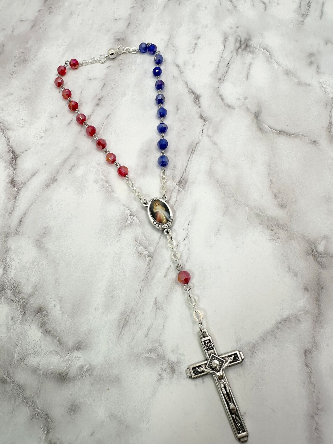 Divine Mercy Car Rosary With Crystal Beads and Magnetic Closure - Etsy