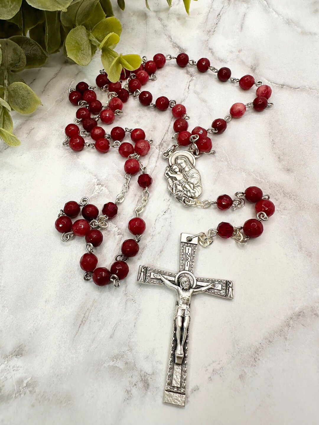 Handmade Red Stone and Crystal Rosary - Etsy