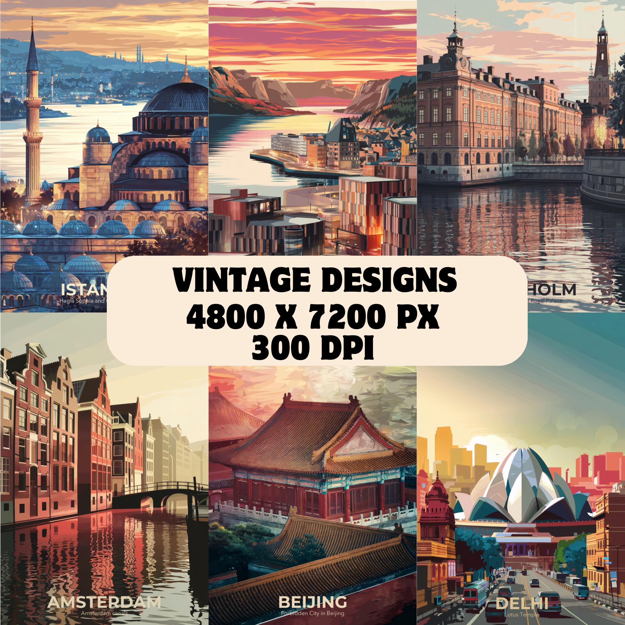 45 Digital Download Posters of World Capitals, Retro Vintage Travel Art ...