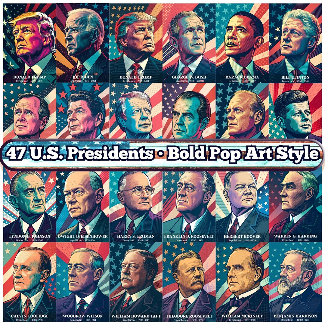 47 US Presidents Poster, Pop Art, Printable Posters, American Political ...