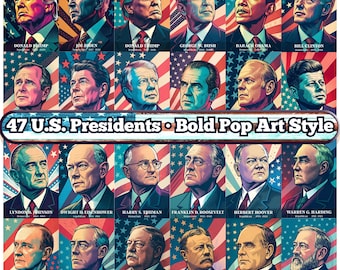 47 US Presidents Poster, Pop Art, Printable Posters, American Political ...