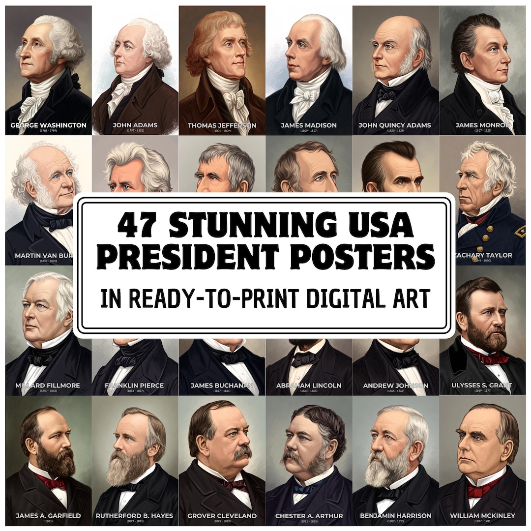 47 U.S. Presidents Poster, American History Wall Art, Presidential ...