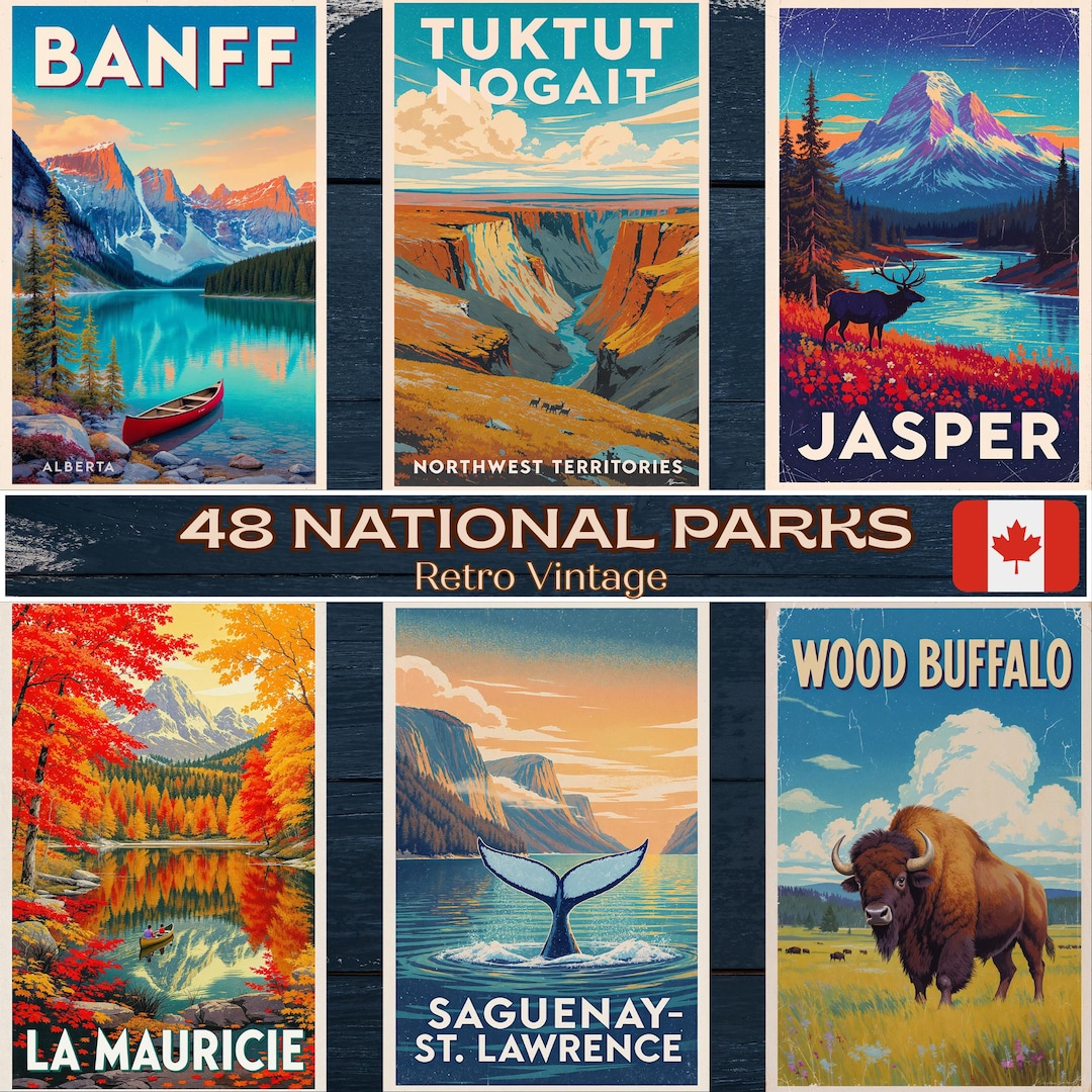 48 Canada National Parks Posters Set, Vintage Retro Travel Printable ...