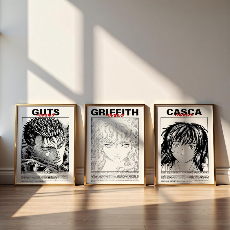 Berserk Poster Set of 3, Guts, Griffith and Casca, Dark Fantasy Anime ...