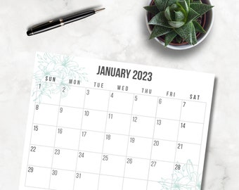 Green Forest Monthly Calendar | 2023 | Printable | Minimalist | Floral ...