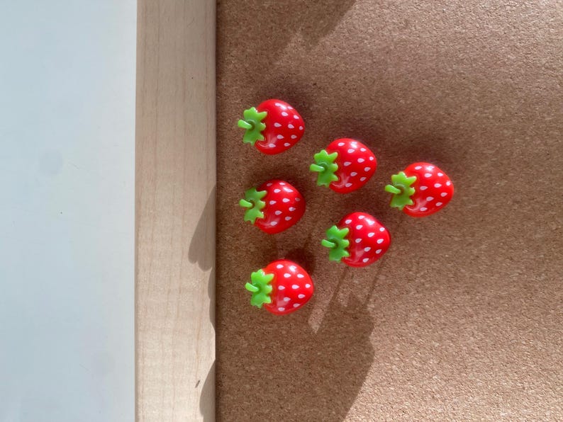 Strawberry Thumbtacks and Magnets | Set of 6 Strawberry Magnets or Push ...