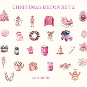 Bohemian Pink Christmas Clipart Bundle, Watercolor Clipart for ...