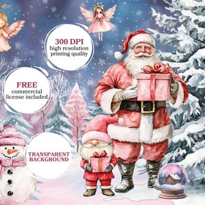 Bohemian Pink Christmas Clipart Bundle, Watercolor Clipart for ...