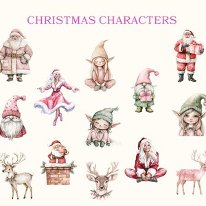 Bohemian Pink Christmas Clipart Bundle, Watercolor Clipart for ...