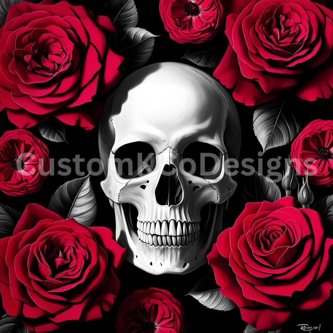 Moody White Skull With Red Roses Clipart | PNG Download | 4095 X 4095 ...