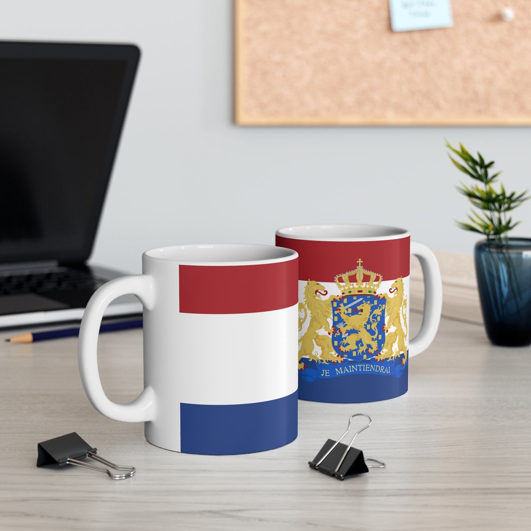 Netherlands Flag With Coat of Arms Ceramic Mug 11oz, Flag of ...