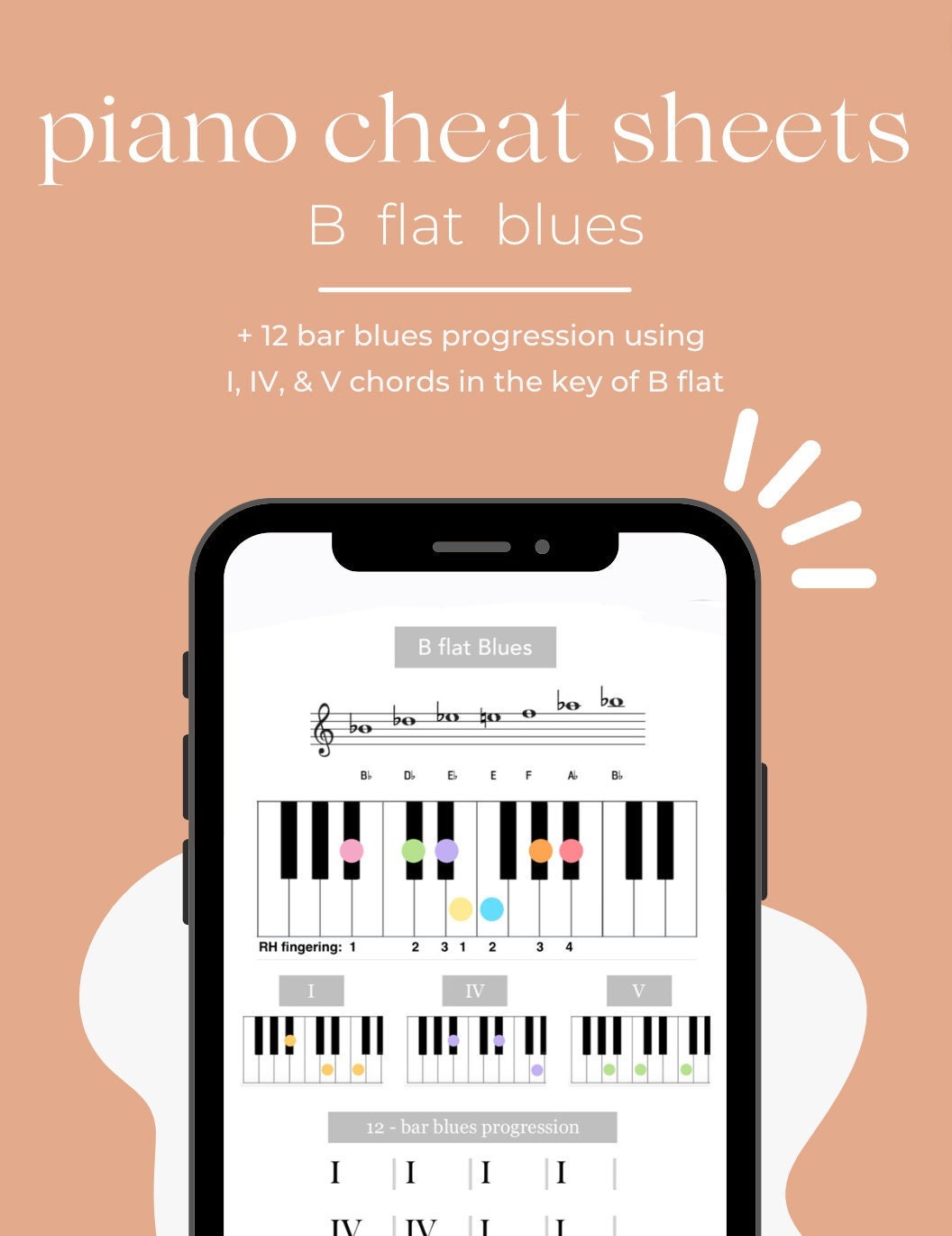 Piano Cheat Sheets: B Flat Blues Scale & 12 Bar Blues Progression ...