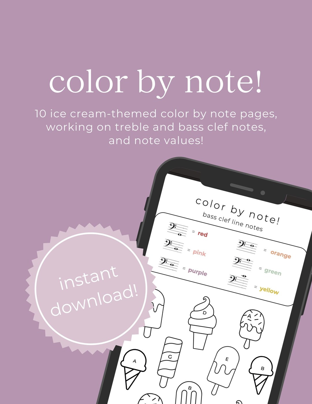 COLOR BY NOTE - Summer Music Activity Coloring Page, Piano Student ...