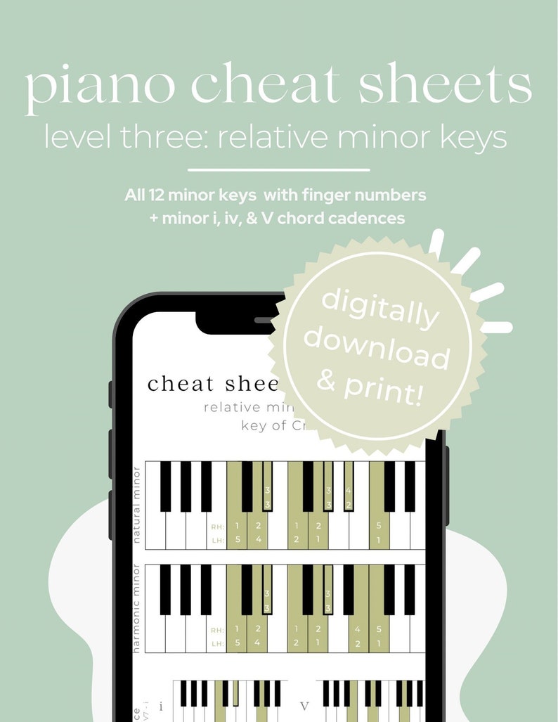 PIANO CHEAT SHEETS: Level 3 - Minor Scales & Cadences | Warmups | Piano ...